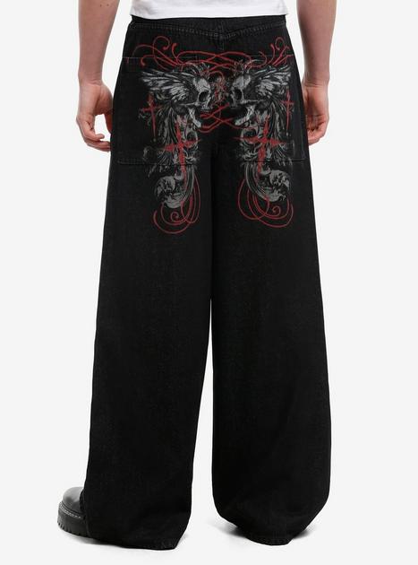 Wings & Skulls Red Filigree Jeans | Hot Topic