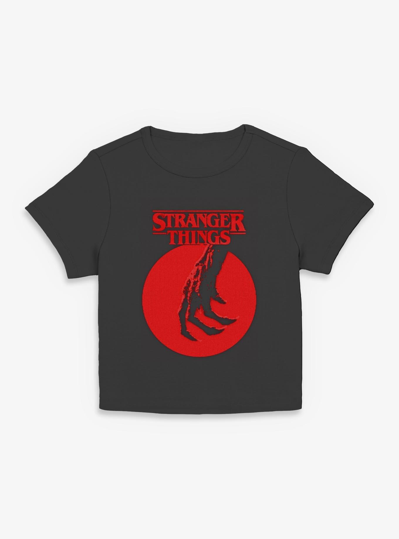 Stranger Things Red Circle Hand Womens Baby T-Shirt - BLACK | BoxLunch
