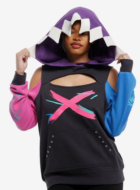 Arcane Jinx Shark Hood Girls Off-Shoulder Hoodie | Hot Topic