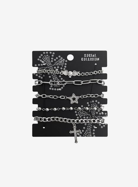 Social Collision Winged Skull Cross Chain Bracelet Set | Hot Topic