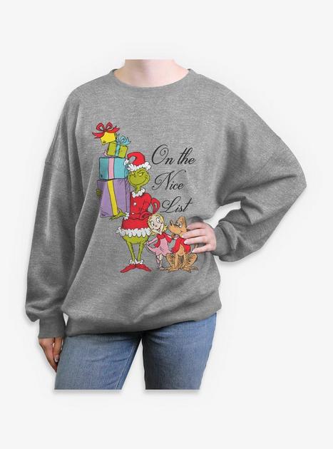Dr. Seuss Grinch Presents Nice List Girls Oversized Sweatshirt - GREY ...
