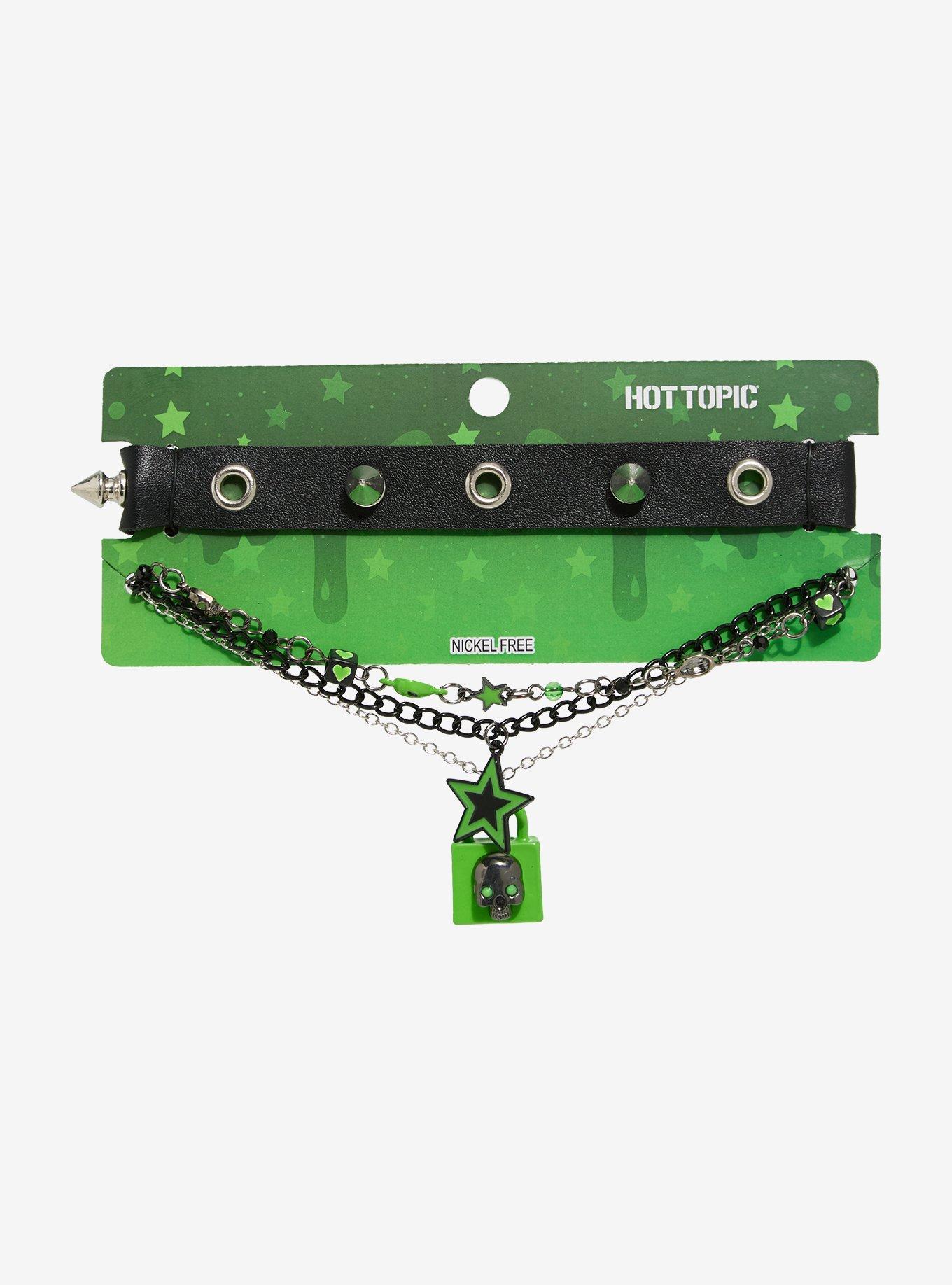 Green Skull Lock Star Necklace Set | Hot Topic