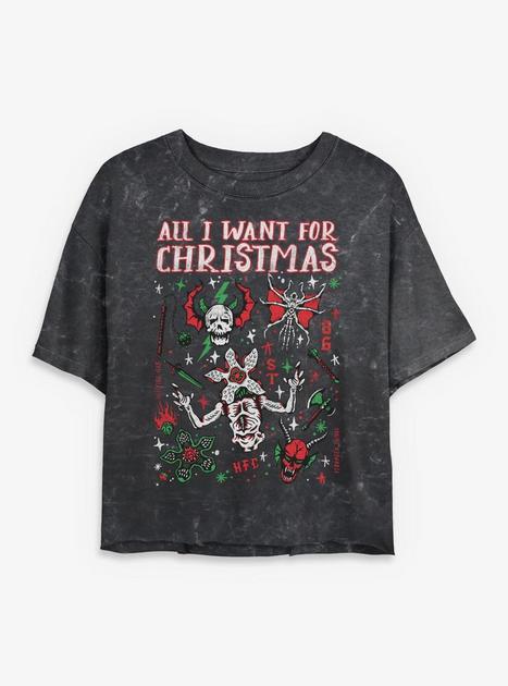 Stranger Things Christmas Flash Sheet Girls Mineral Wash Crop T-Shirt ...