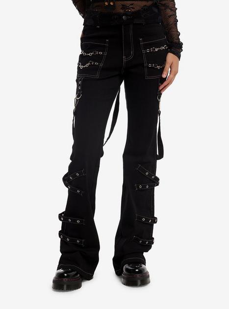 Black Grommet Strap Flare Carpenter Pants | Hot Topic