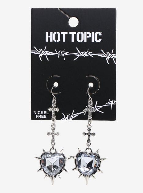 Spiky Heart Gem Cross Earrings | Hot Topic