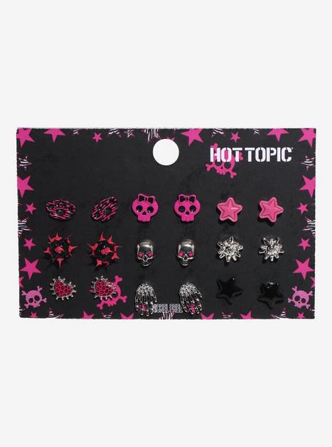 Pink & Black Skull Star Spike Stud Earring Set | Hot Topic