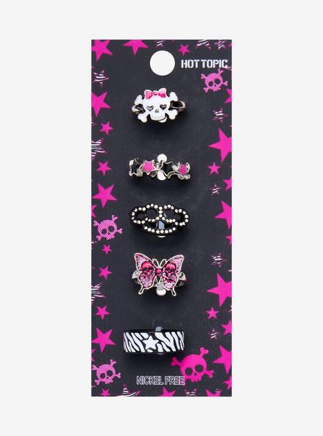 Skull & Crossbones Heart Pink Skull Ring Set | Hot Topic