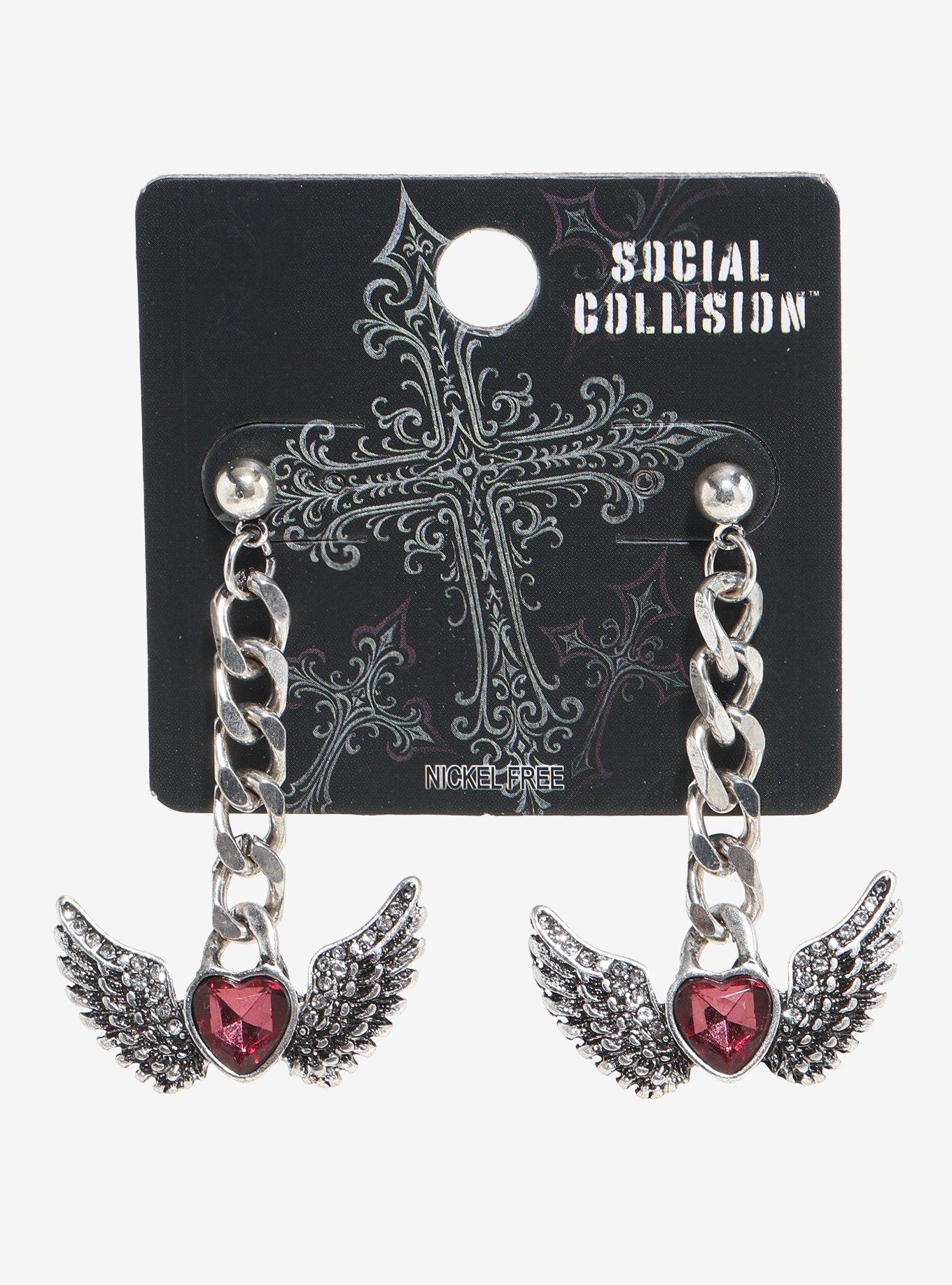 Social Collision Winged Heart Drop Earrings | Hot Topic