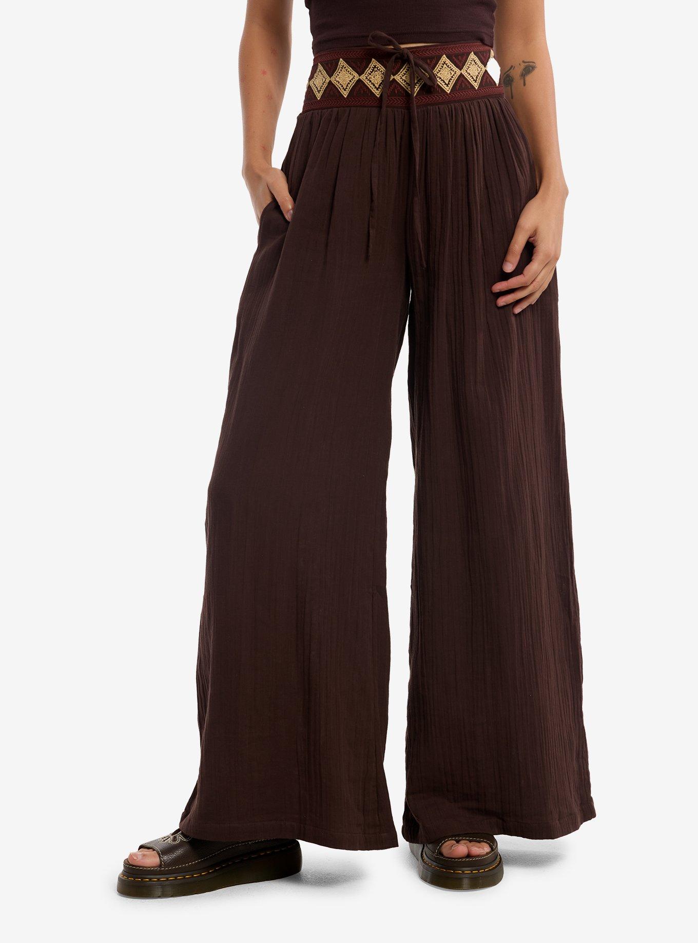 Thorn & Fable Brown Diamond Stitch Palazzo Pants | Hot Topic