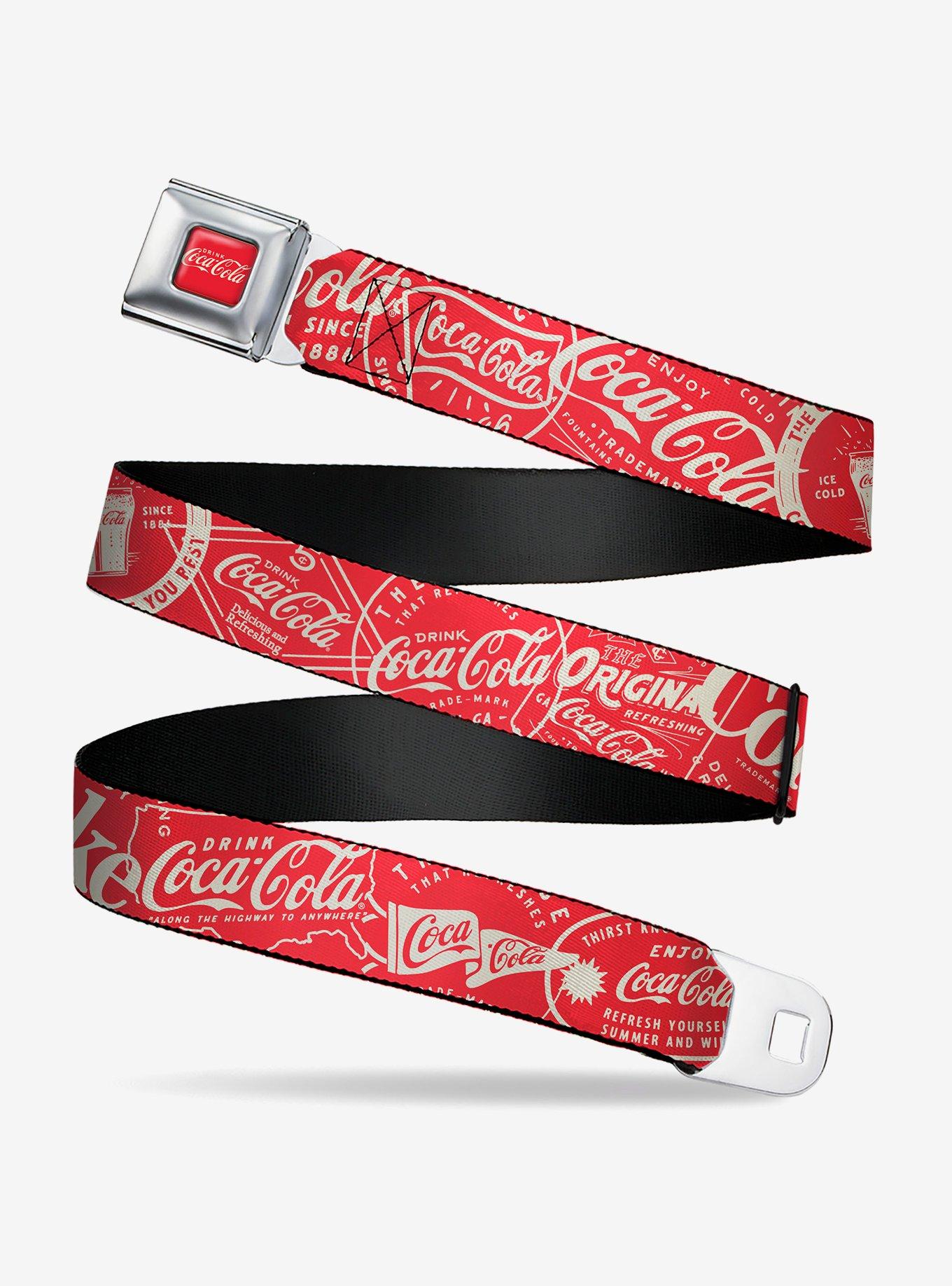 Vintage Coca-Cola Coke Icons and Ad Logos Red Seatbelt Buckle Belt ...