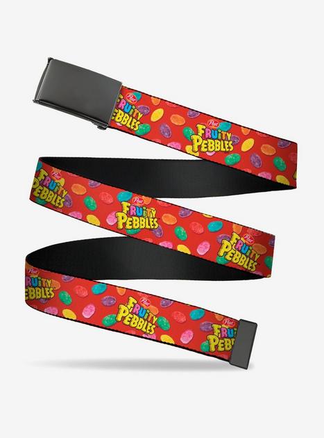 Post Fruity Pebbles Logo and Cereal Scattered Multi Clamp Buckle Belt ...