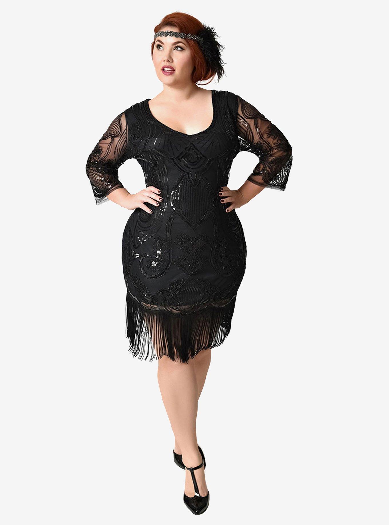Unique Vintage Plus Size 1920s Black Beaded & Sequin Margaux Sleeved ...