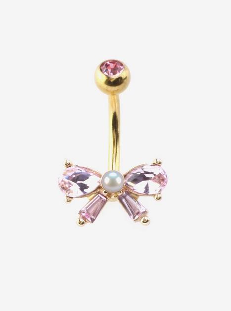 Steel Pink Bling Bow Navel Barbell | Hot Topic