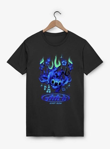 Disney Lilo & Stitch Stitch Y2K Blue Chrome Flames T-Shirt | BoxLunch