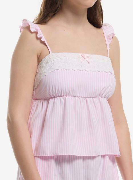 Sweet Society Pink & White Stripe Eyelet Trim Girls Cami | Hot Topic