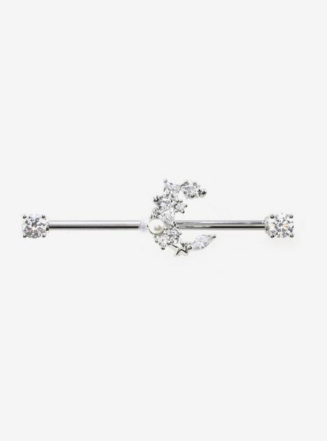 Steel Silver Star Cluster Moon Industrial Barbell | Hot Topic