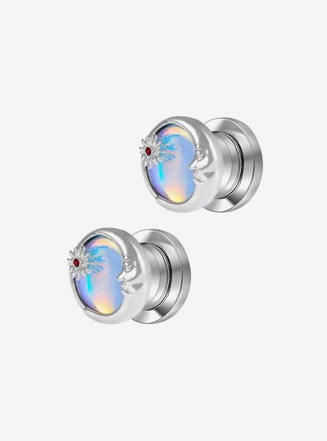 Steel Opal Crescent Moon Plug 2 Pack | Hot Topic
