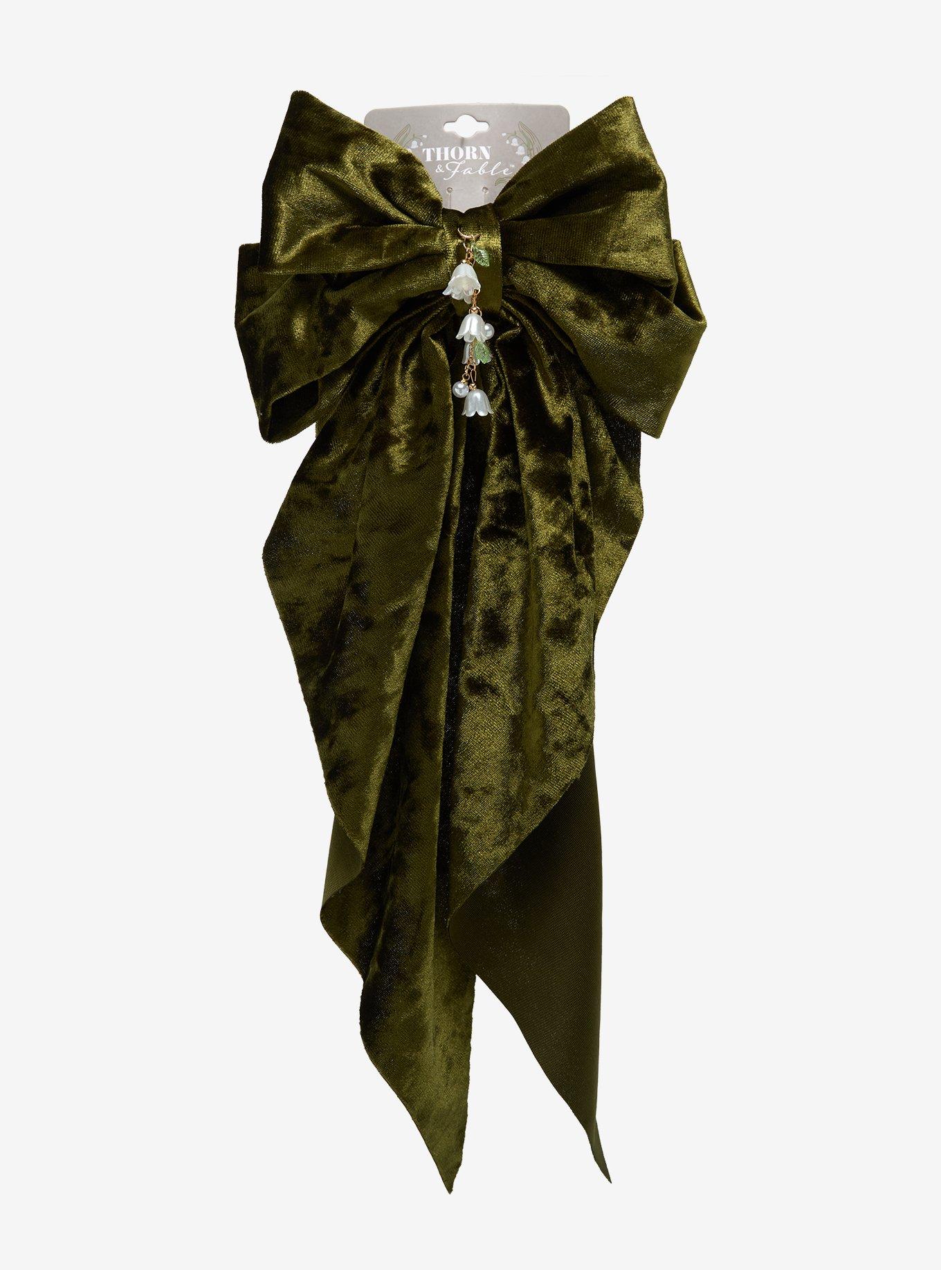 Thorn & Fable Green Velvet Flower Hair Bow | Hot Topic