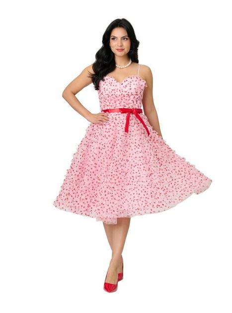 Unique Vintage Pink & Red Glitter Heart Tulle Cupcake Swing Dress | Hot ...