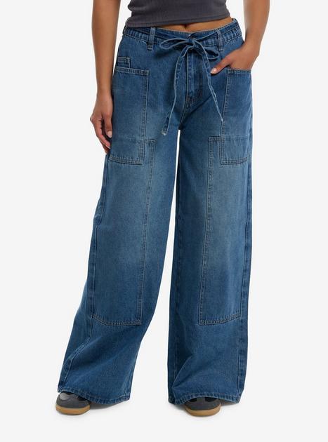 Blue Tie Waist Wide Leg Jeans | Hot Topic