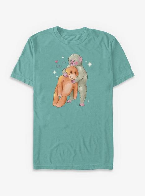 Monkey And Plushy Hugs Garment Dye T-Shirt - BLUE | Hot Topic