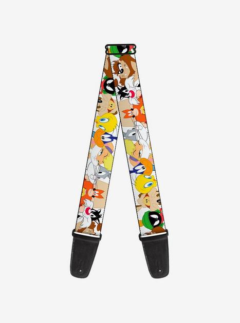 Looney Tunes Nine Character Faces White Guitar Strap | Hot Topic