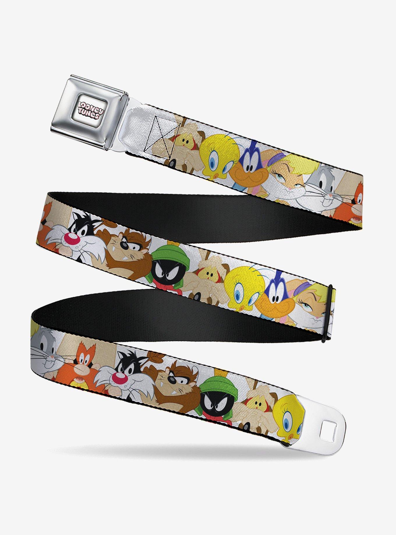 Looney Tunes Nine Character Faces White Seatbelt Buckle Belt | Hot Topic
