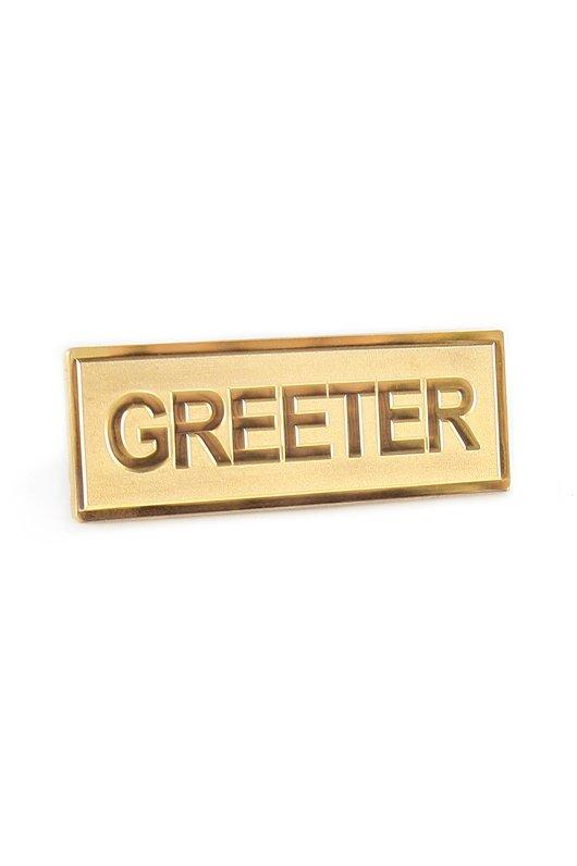 Swanson, Greeter Badge with Magnetic Clasp, Gold-tone, 2 x 1/2 inches ...