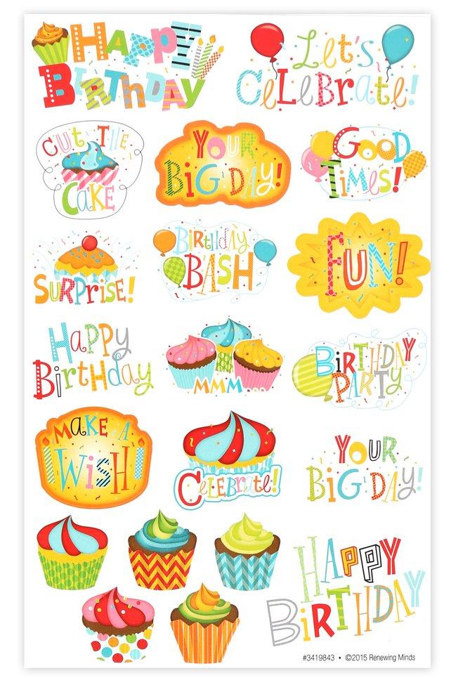Happy Birthday Shaped Stickers, Multi-Colored, Pack of 65 | Mardel ...