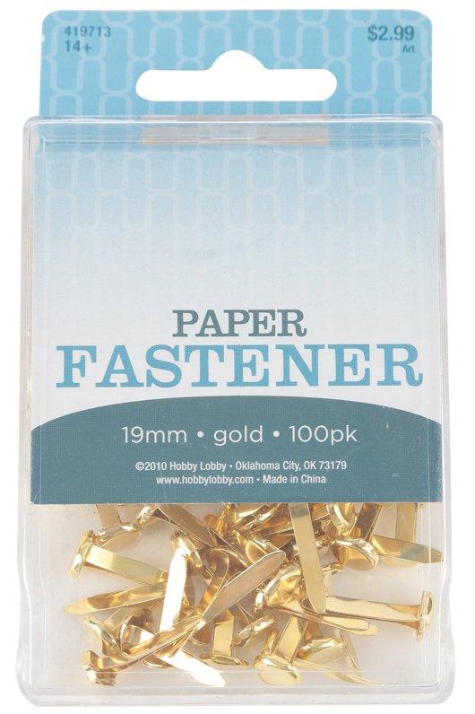 Round Paper Fastener Brads, 19 mm, Gold, 100 Pack | Mardel | 3425964