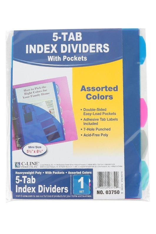 Mini Size 5-Tab Poly Index Dividers With Pockets, 1 Count | Mardel ...