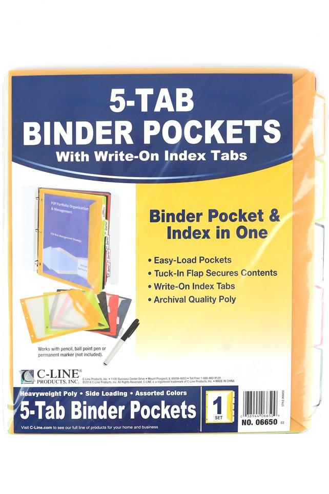 5-Tab Binder Pockets with Write-On Tabs, Multiple Colors, 5 Each ...
