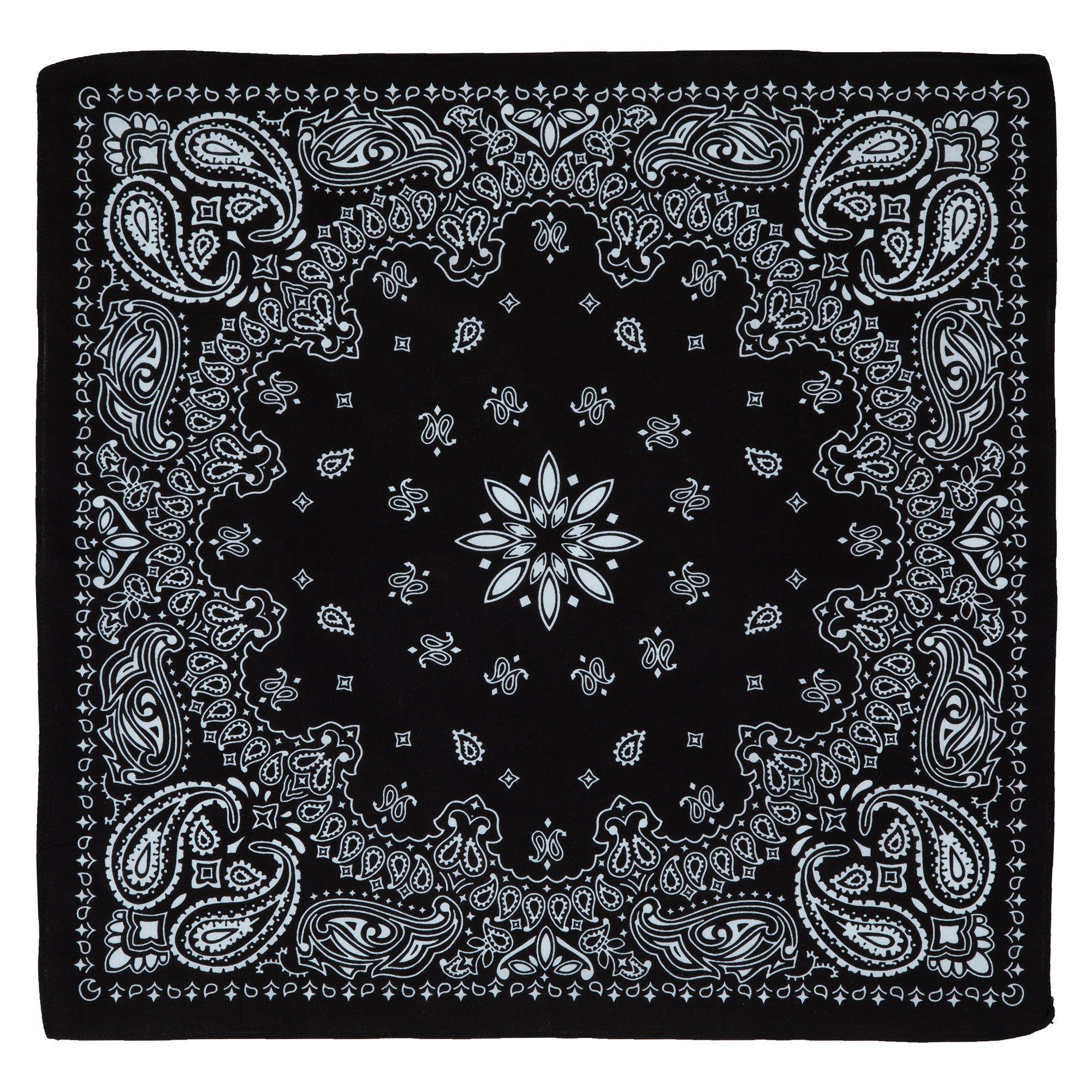 Fashion Bandana, Paisley Print, Cotton, Black, 22 x 22 Inches, 1 Piece ...