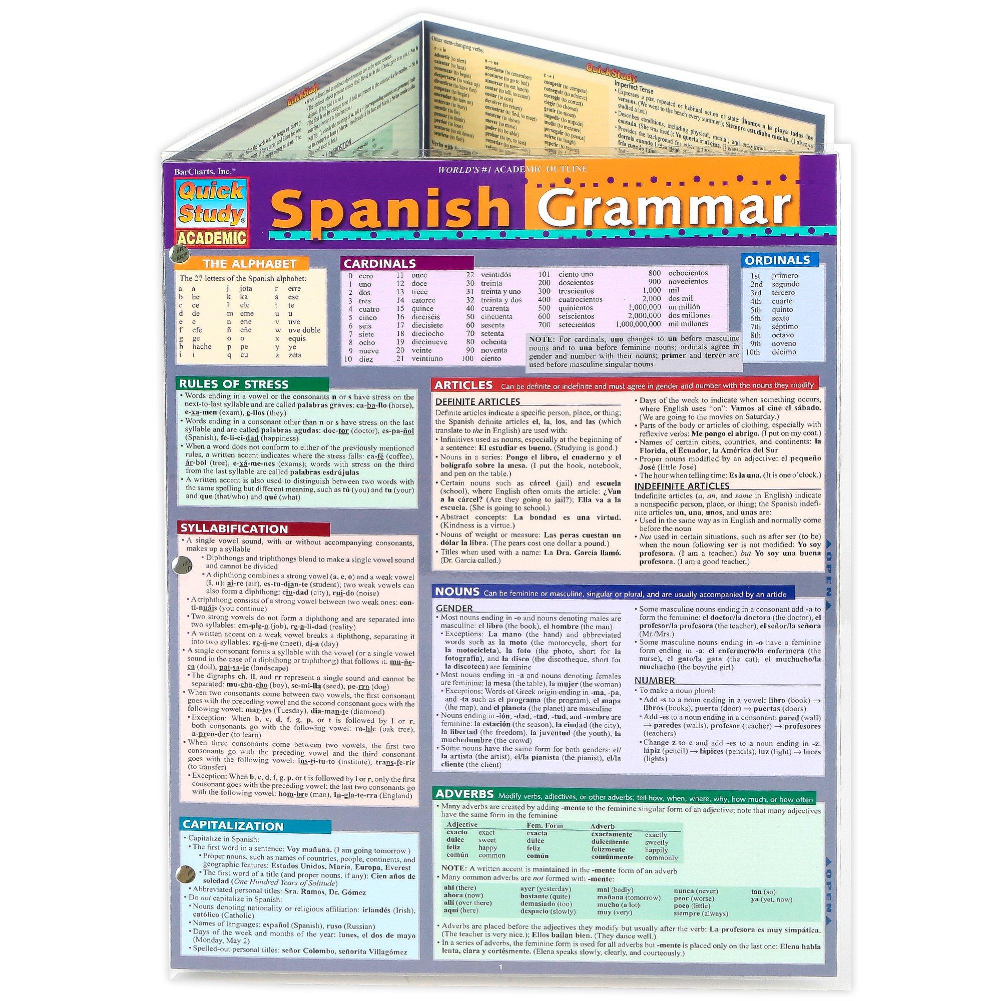 BarCharts Spanish Grammar Quick Study Academic Guide, Grades 4-Adult ...