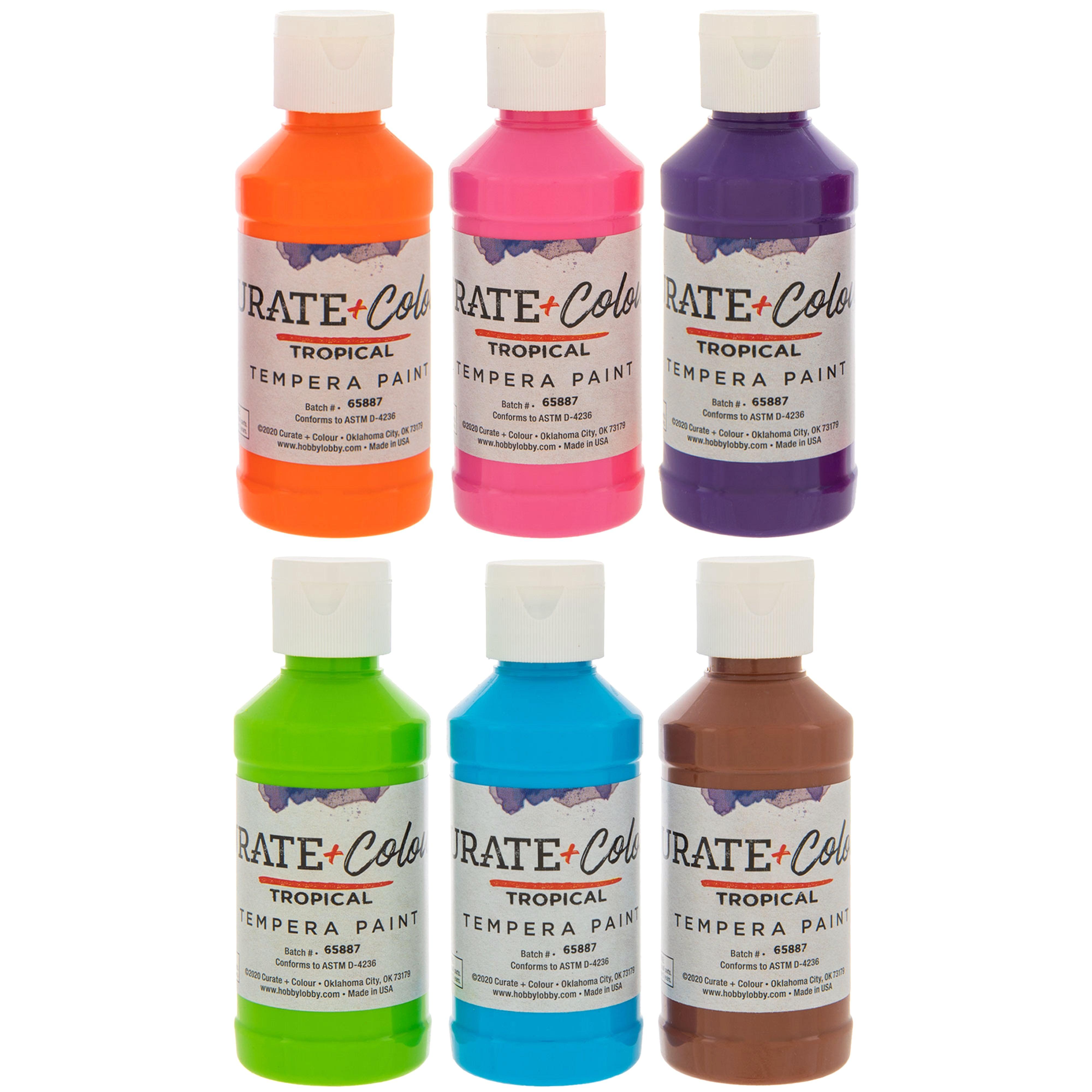 Curate + Colour Tropical Tempera Paint, 4 Ounces, Pack of 6 | Mardel ...