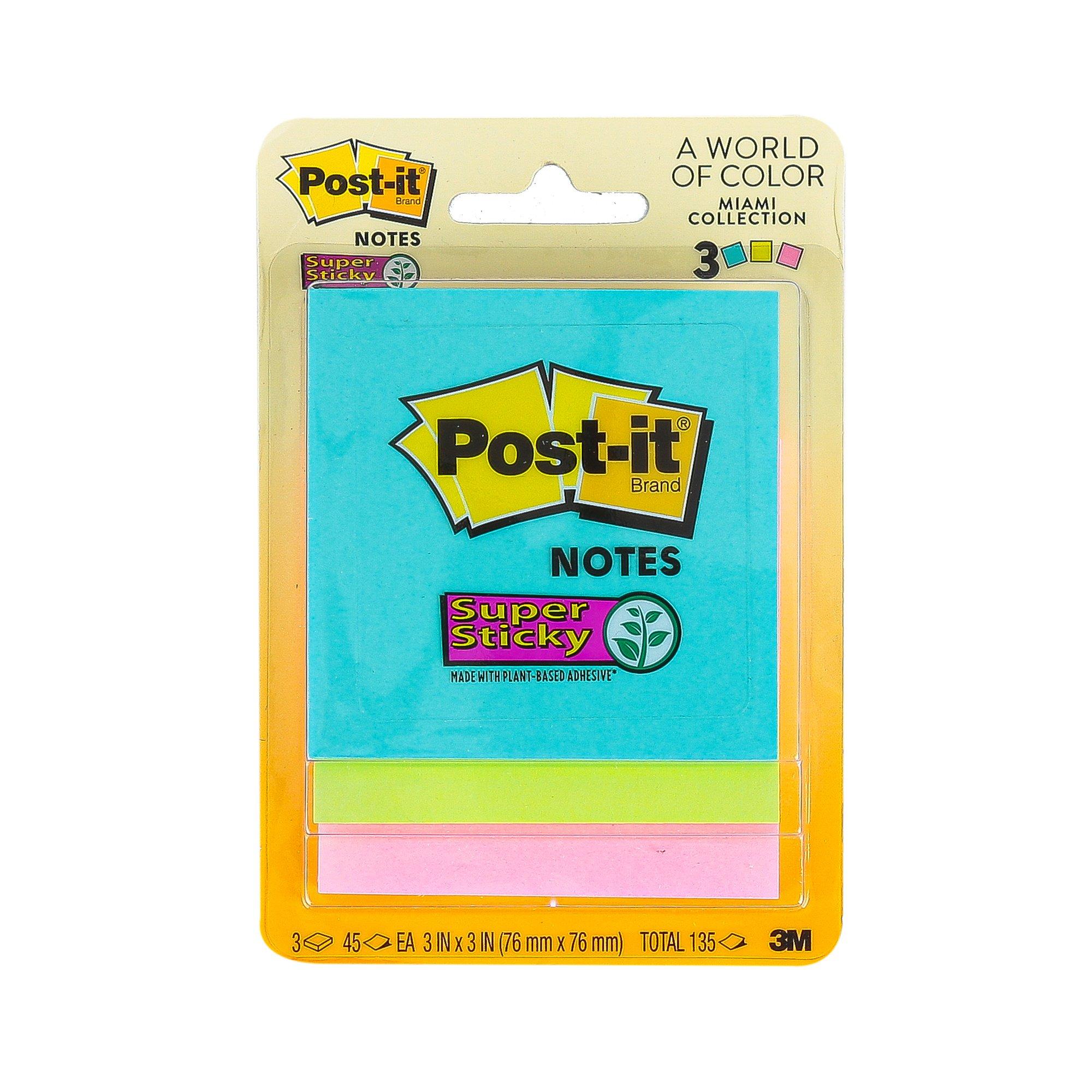 Super Sticky Post-It Notes, Miami Collection, 3 Pads, 45 Sheets Each ...