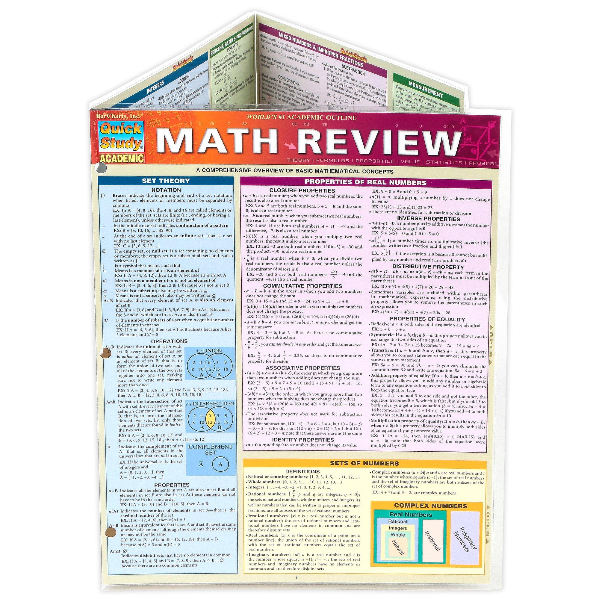 BarCharts, Math Review Laminated Quick Study Guide, Grades 5-12 and up ...
