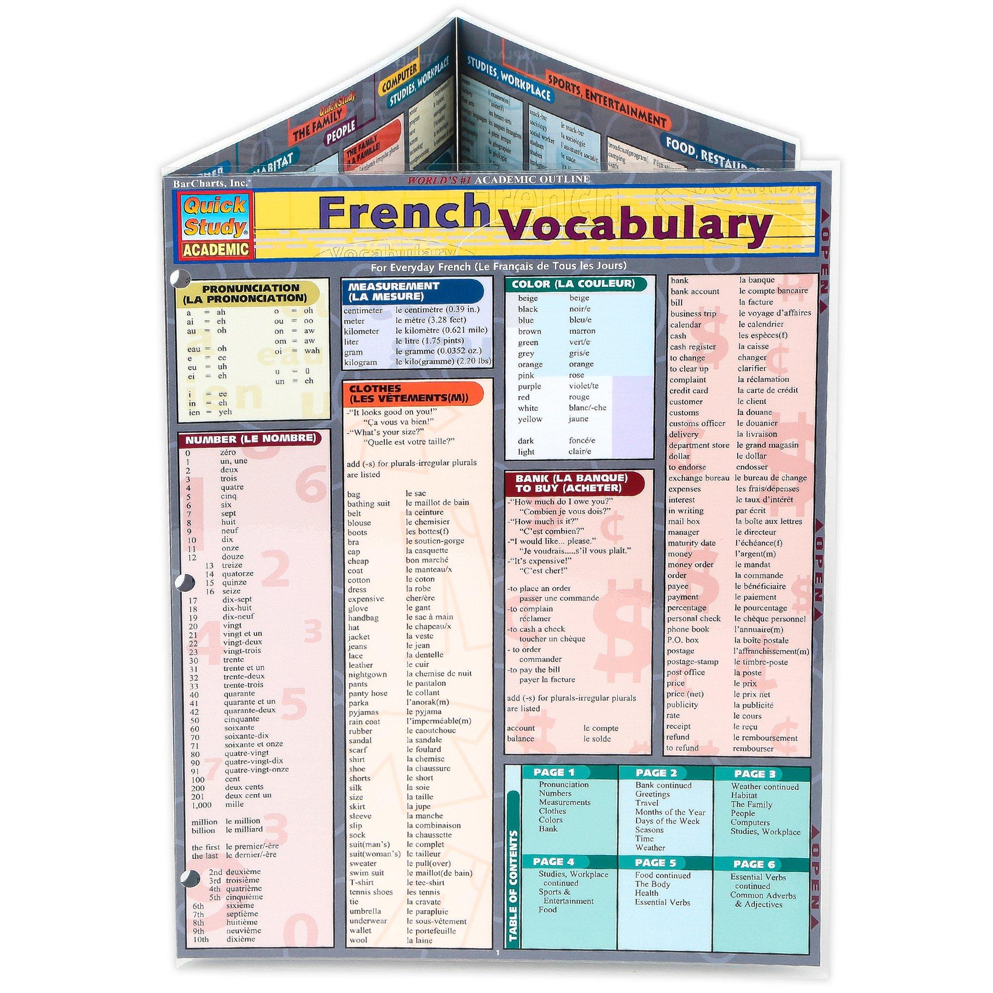 BarCharts French Vocabulary Quick Study Academic Guide, Grades 4-Adult ...