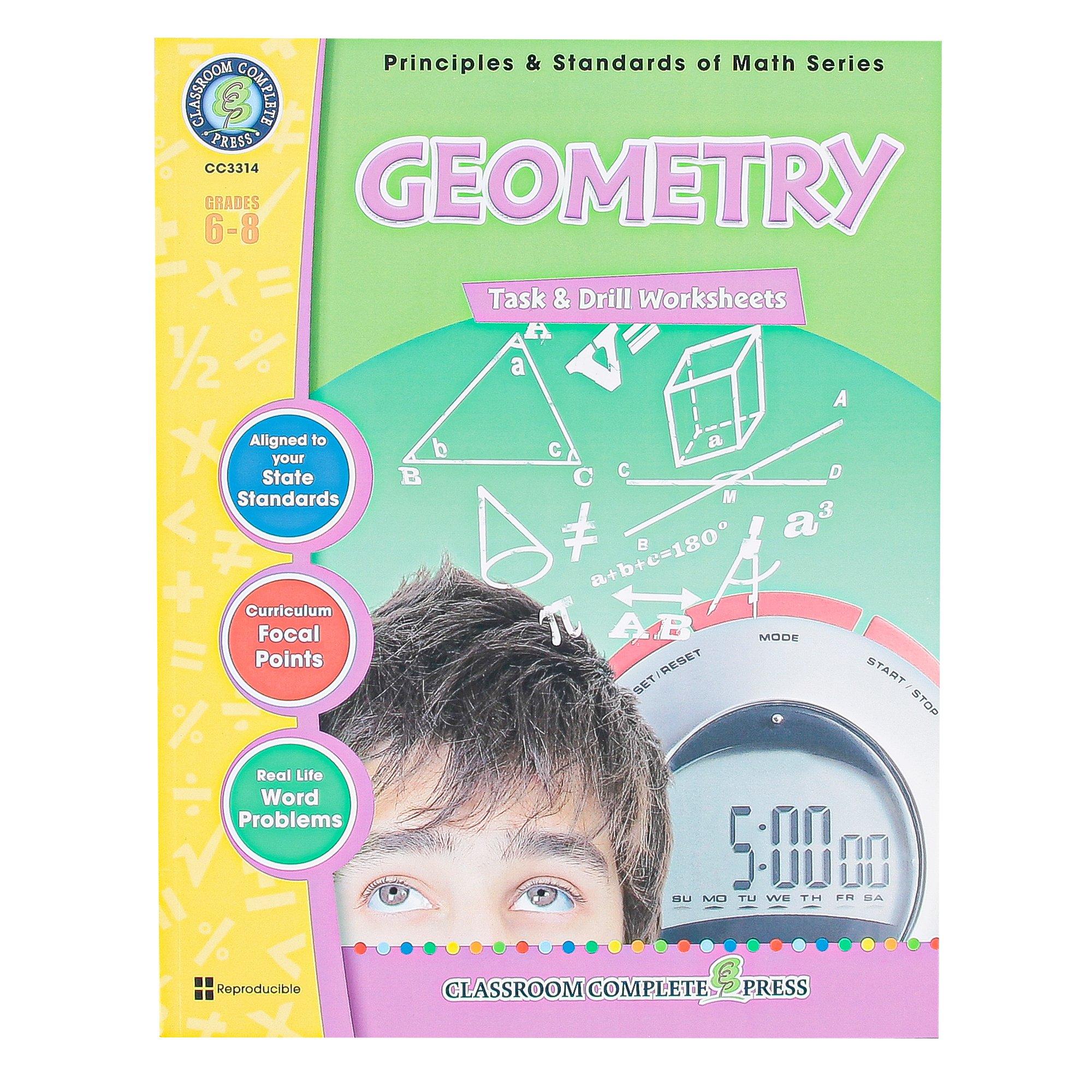 Geometry Task and Drill Worksheets Resource, 62 Pages, Grades 6-8 ...