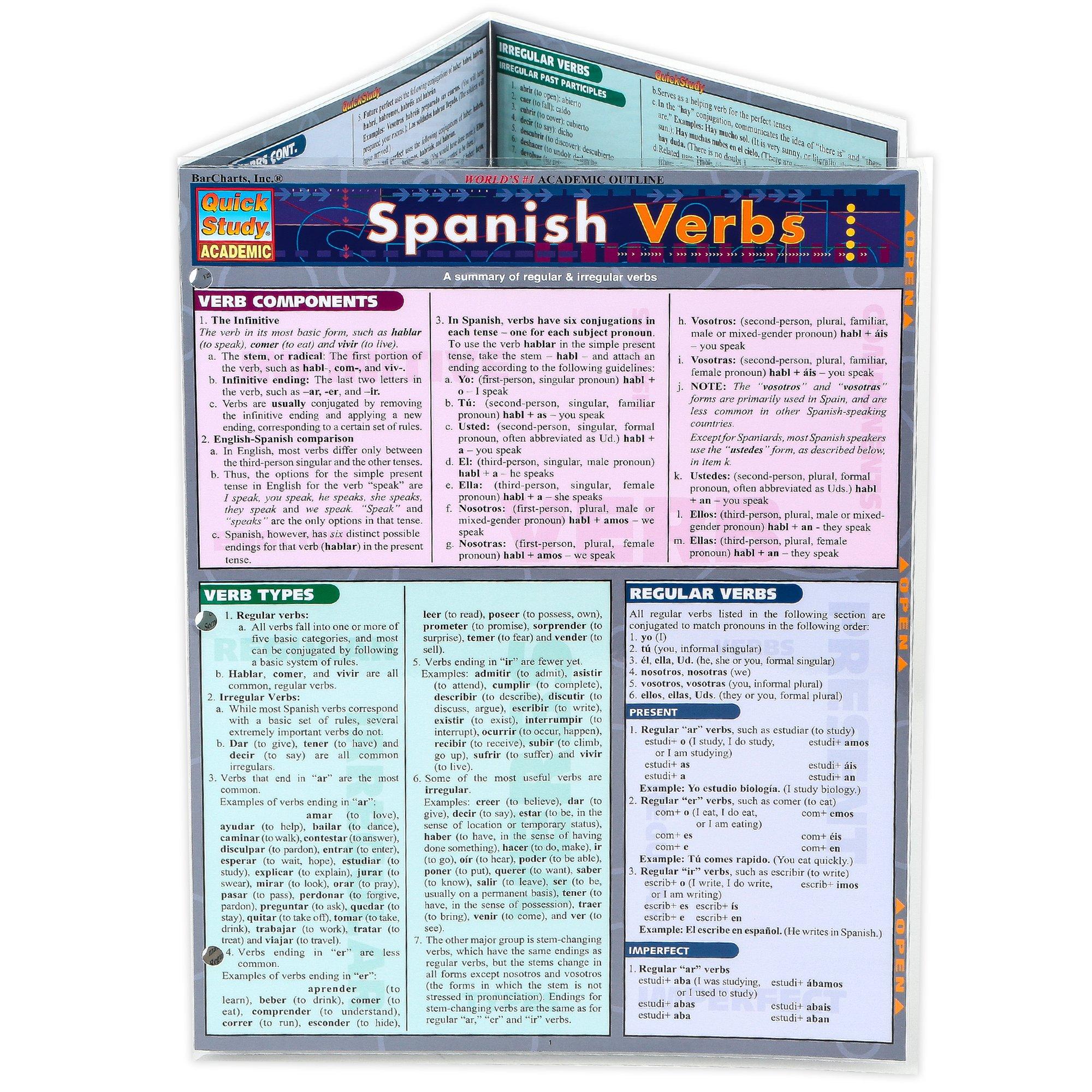 BarCharts Spanish Verbs Quick Study Academic Guide, Grades 4-Adult ...