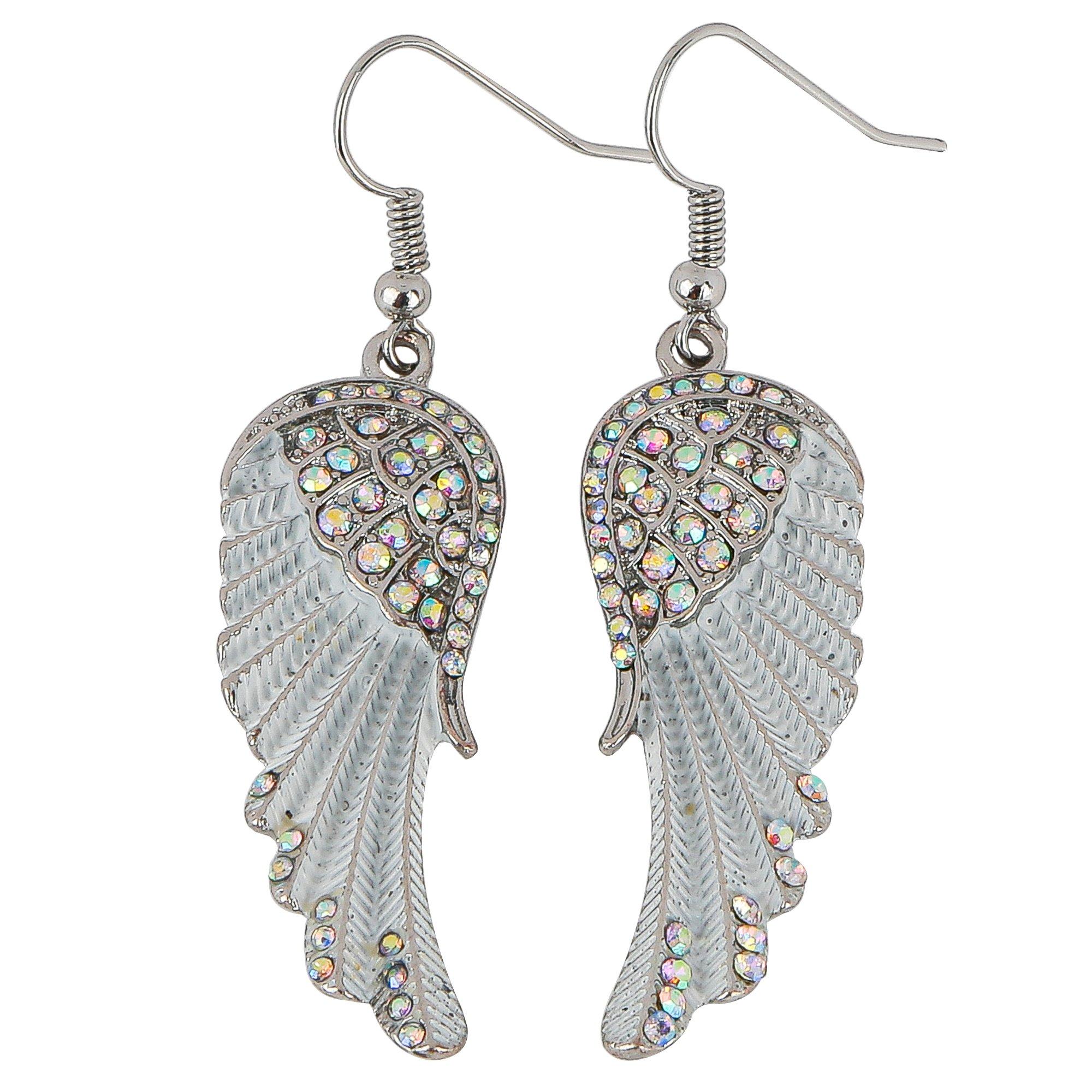 Modern Grace, Angel Wings with Crystal Stones Dangle Earrings | Mardel ...