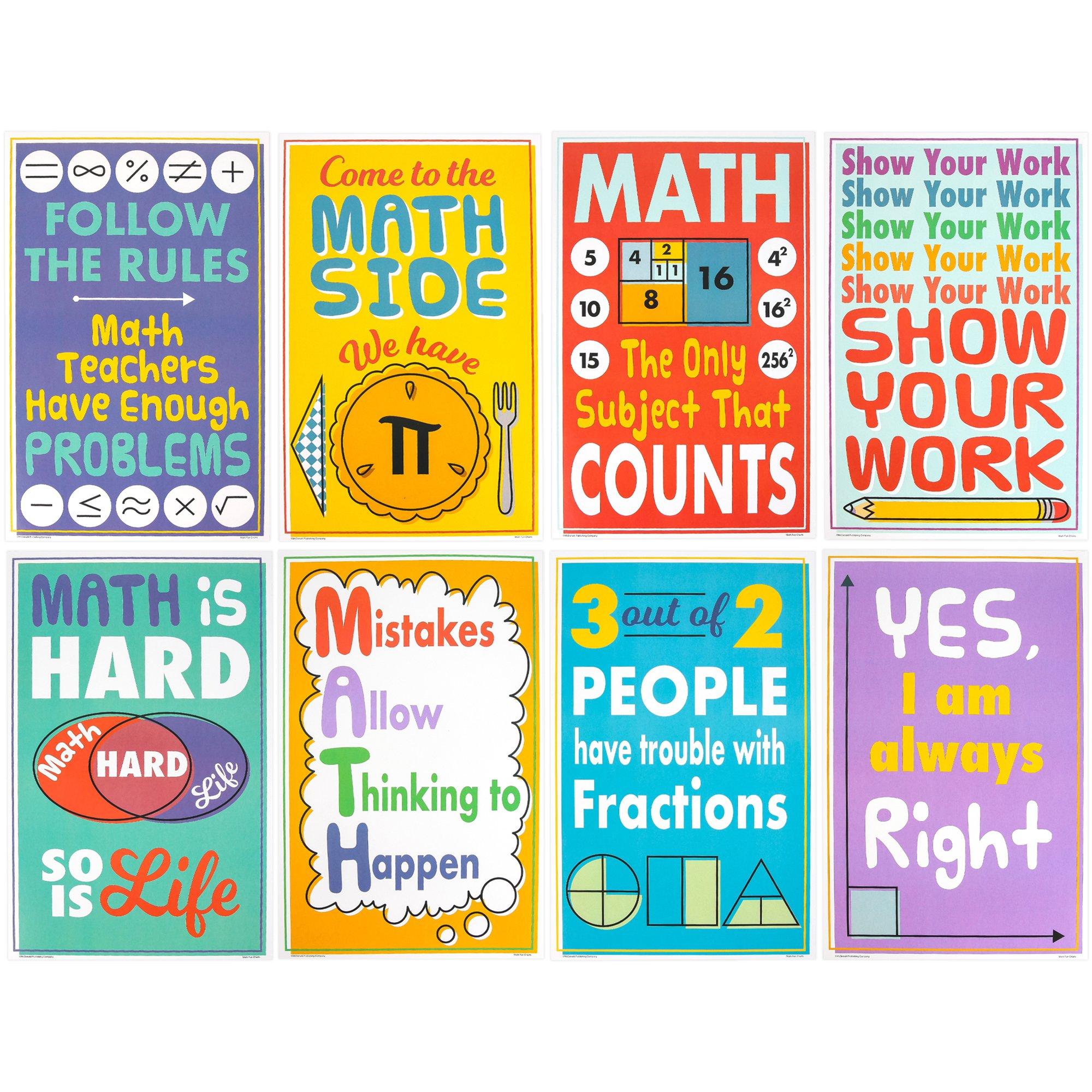 Math Fun Charts, 17 x 11 Inches, Set of 8, Grades 4-9 | Mardel | 3998606