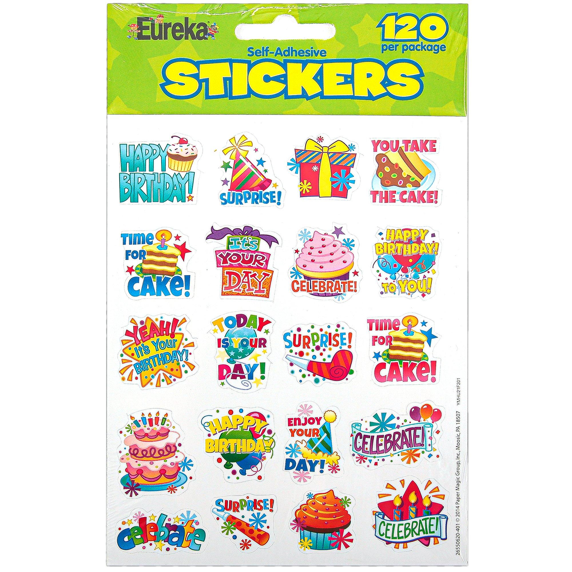 Birthday Theme Stickers, 1 x 1 Inches, Assorted Colors, 120 Stickers ...