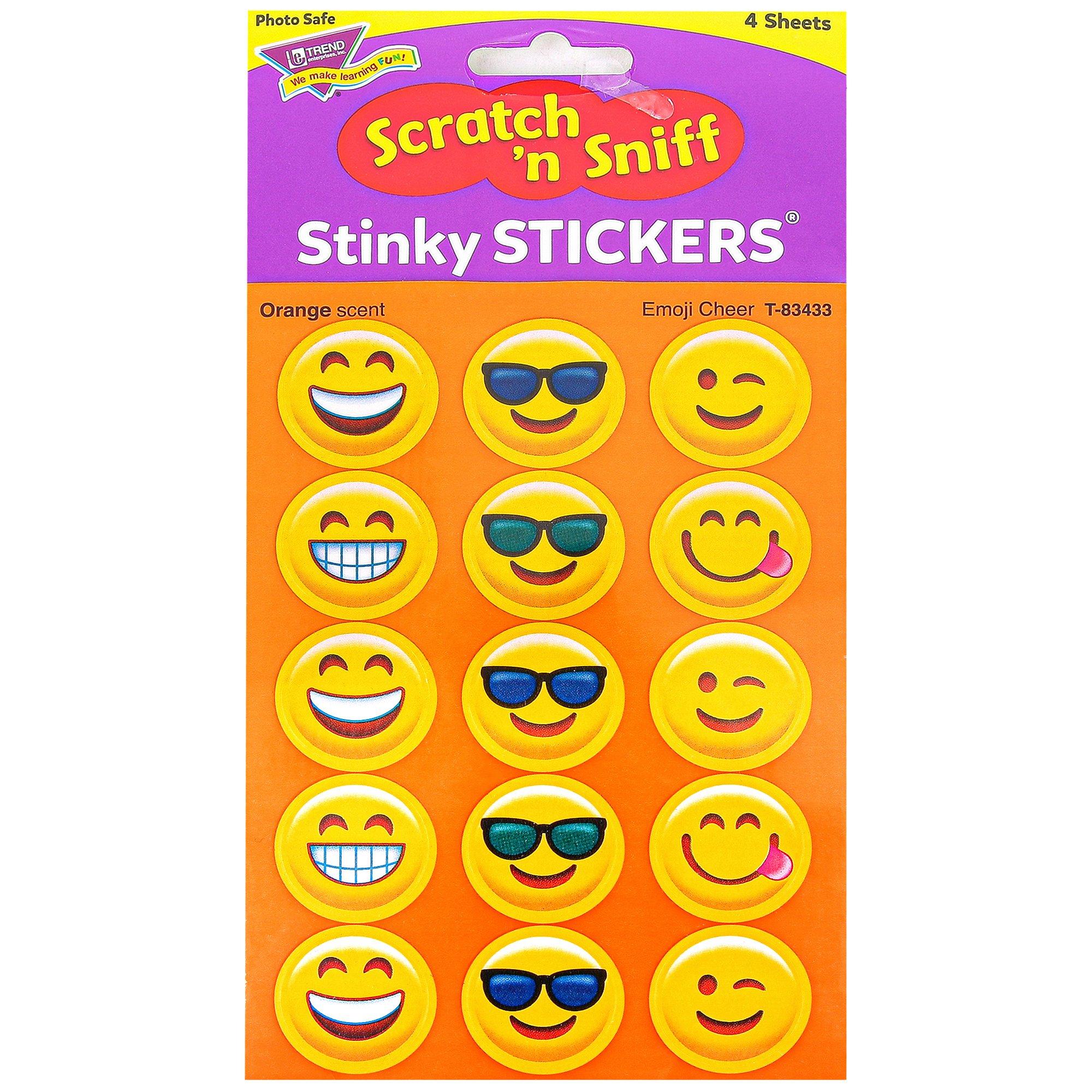 Emoji Cheer Orange Scratch n Sniff Stinky Stickers Large Round 60 Pack ...