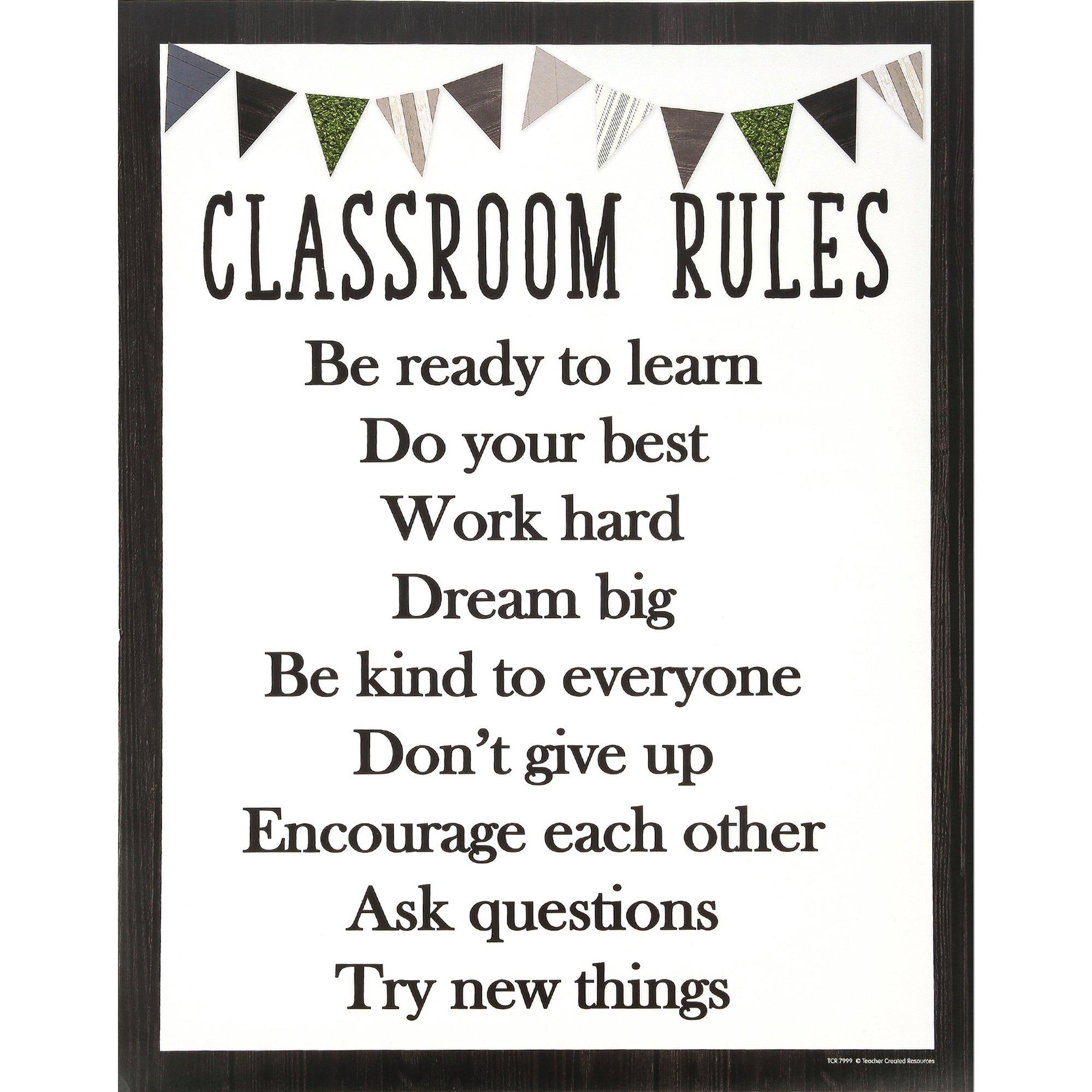 Modern Farmhouse Classroom Rules Chart, 17 x 22 Inches, 1 Piece ...