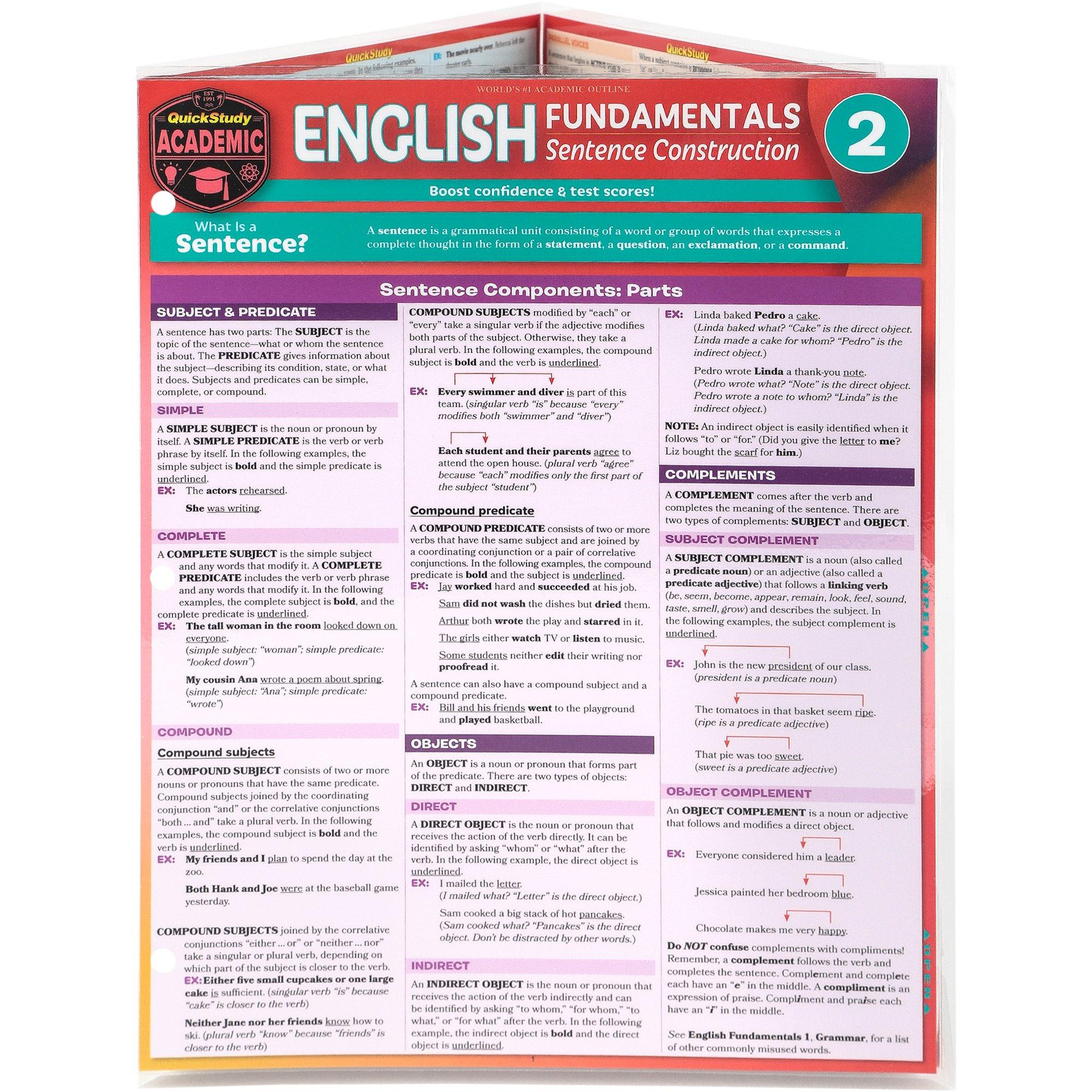 English Fundamentals Sentence Construction 2 Quick Study Guide | Mardel ...
