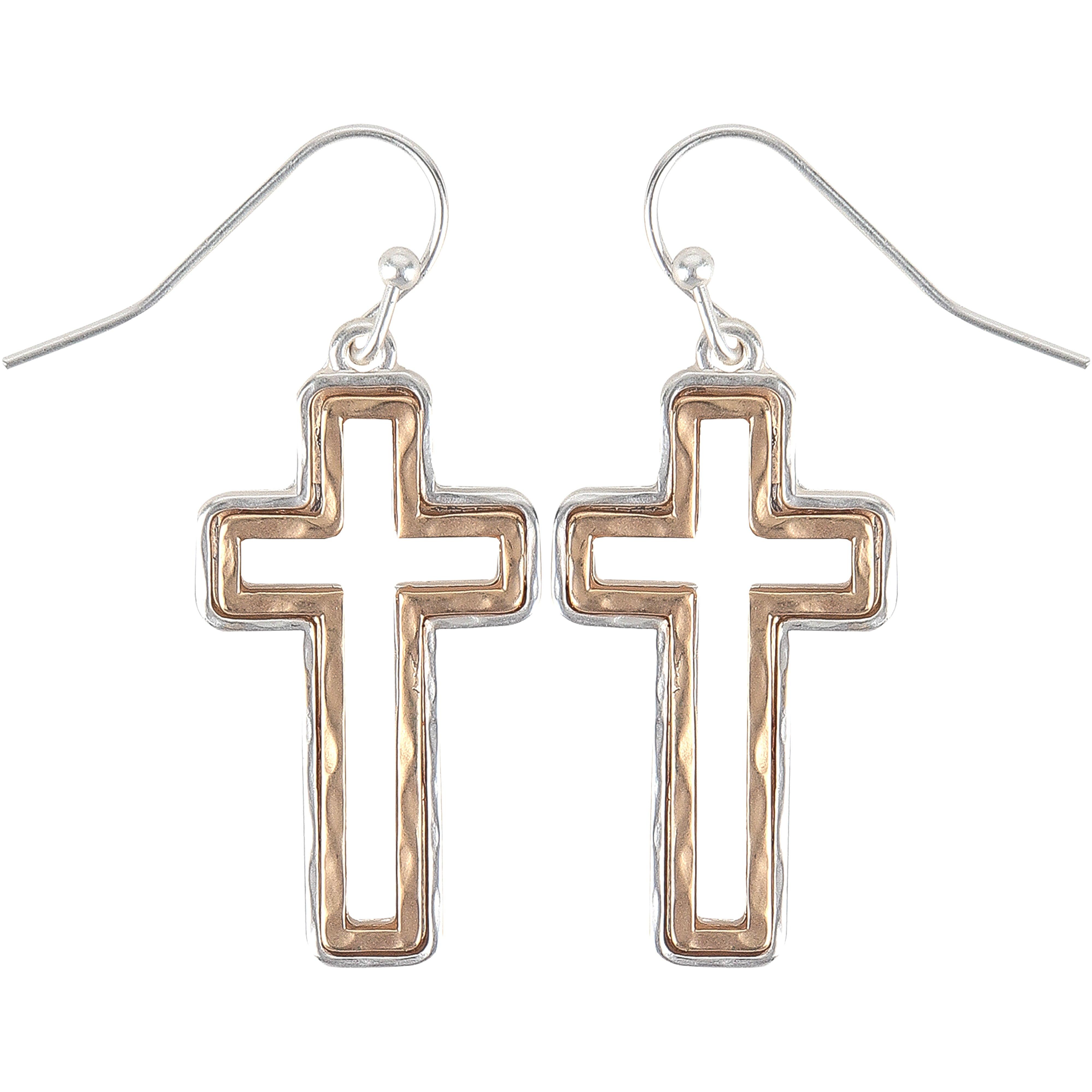 Hammered cross earrings store