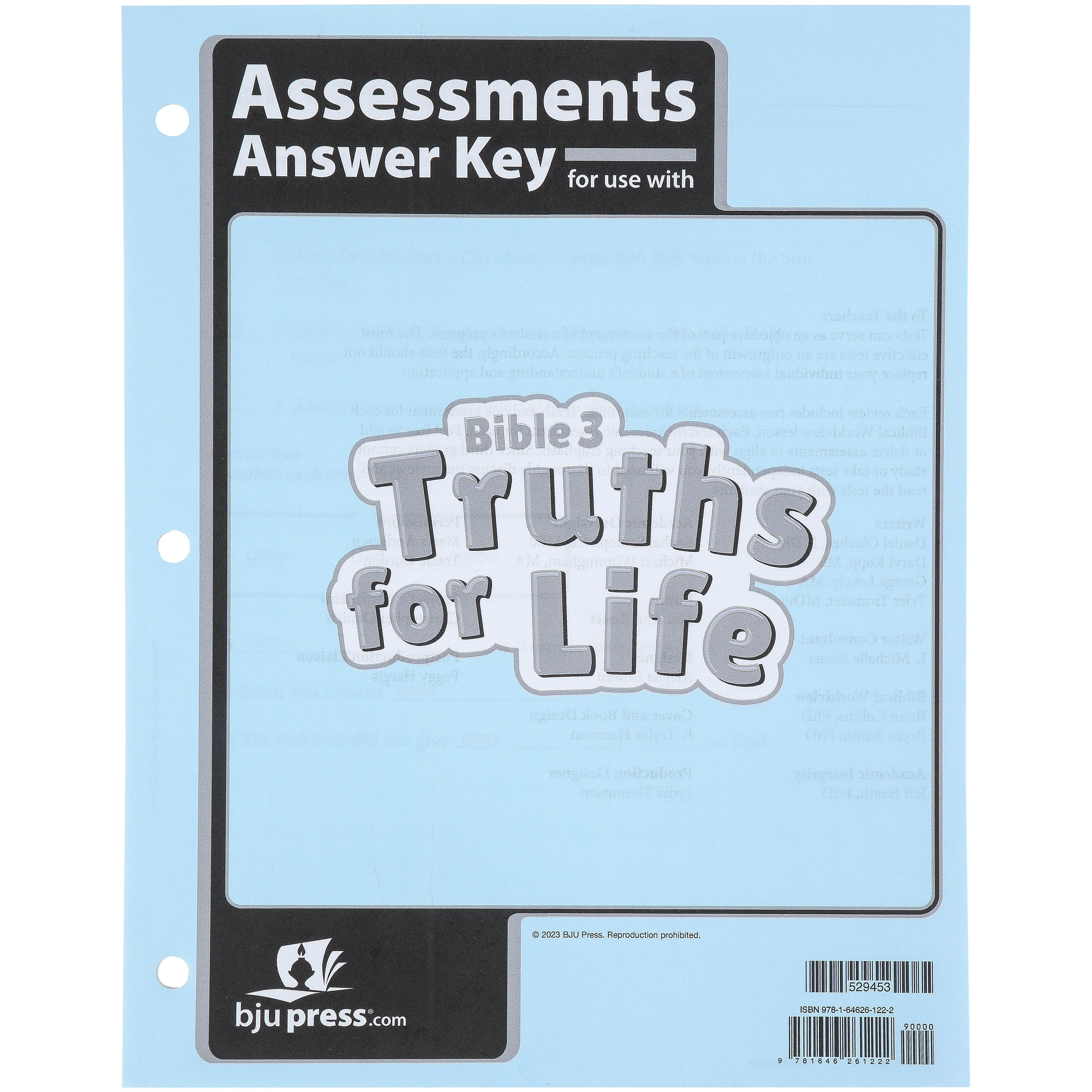 BJU Press, Bible 3: Truths for Life Assessments Answer Key, Grade 3 ...