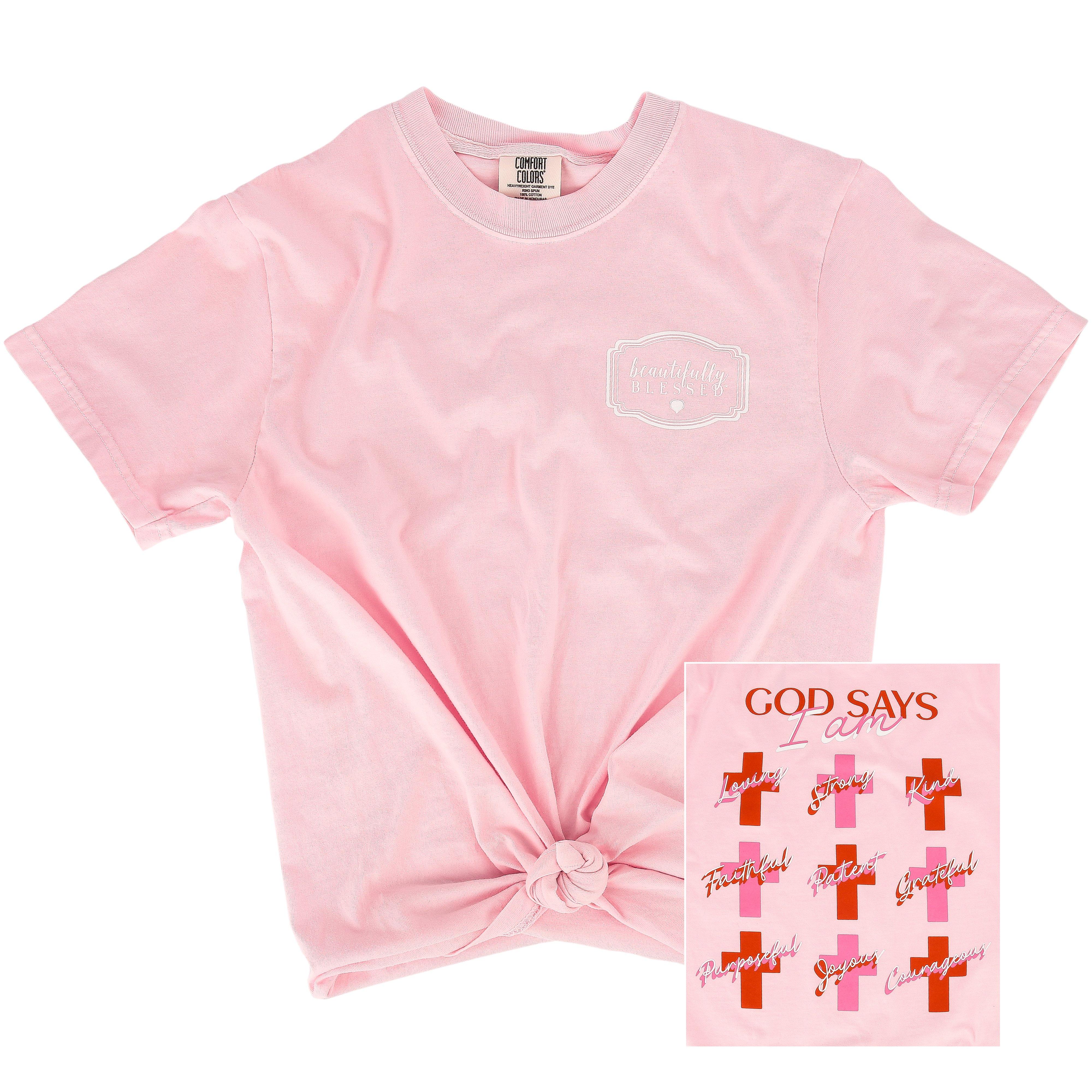 God Says I Am... Pink Cross T-Shirt by Beautifully Blessed, S-XL ...