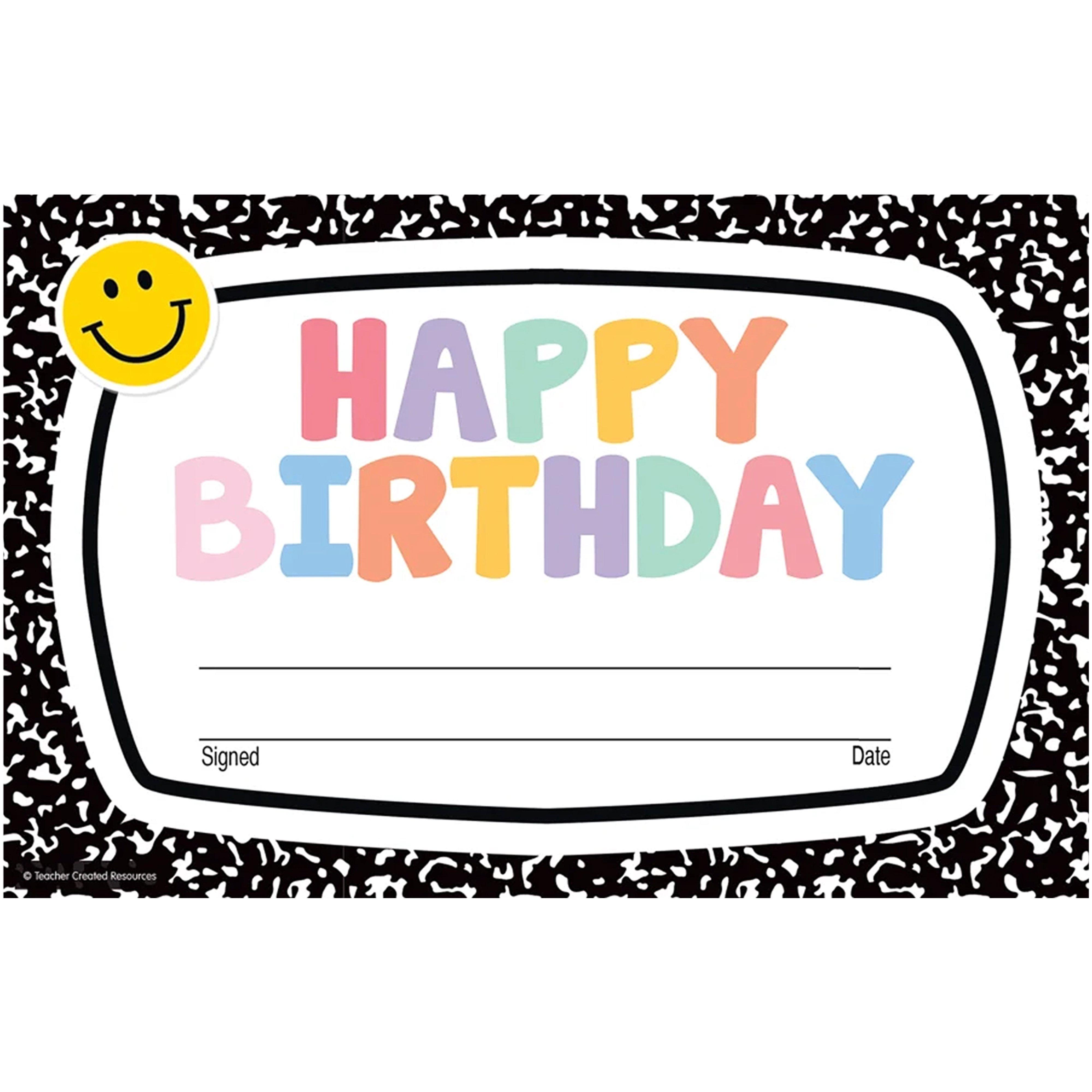 Cool For School Happy Birthday Award Certificates, 8.5 x 6.5 inches, 30 ...